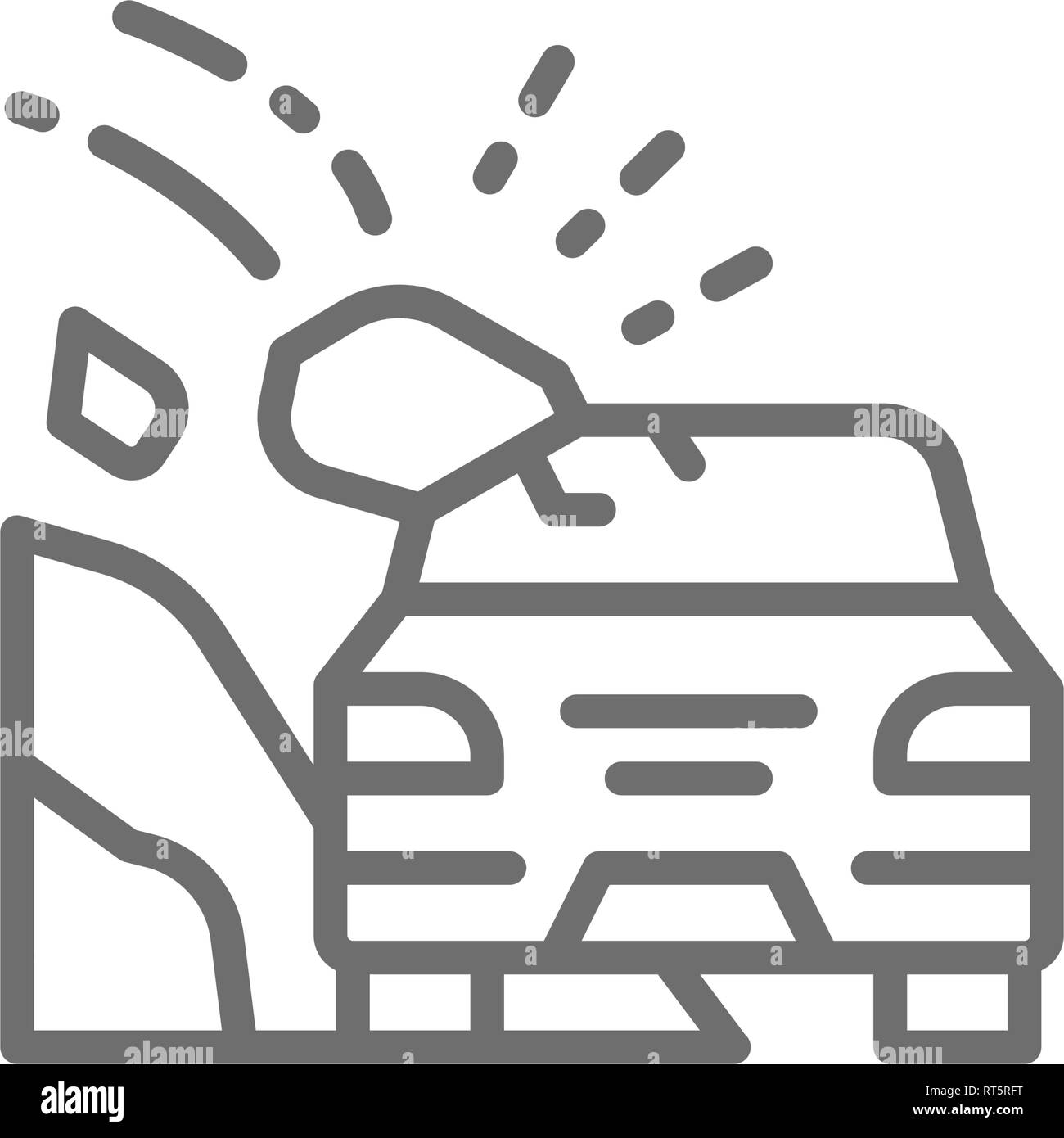 Landslides, accident on highway, stones collapsed on car line icon ...