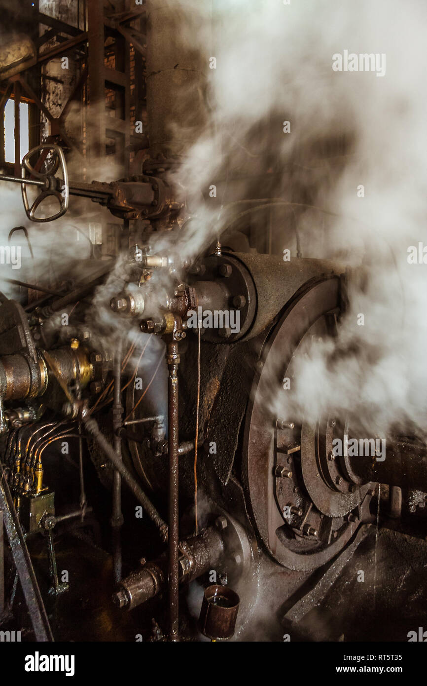 Brickaville, Madagascar, November 8, 2014: Engine of the sugar mill ...