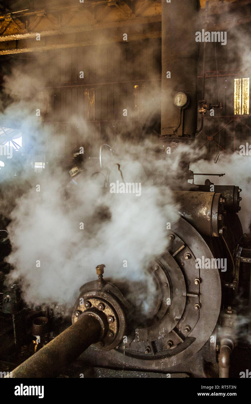 Brickaville, Madagascar, November 8, 2014: Engine of the sugar mill ...
