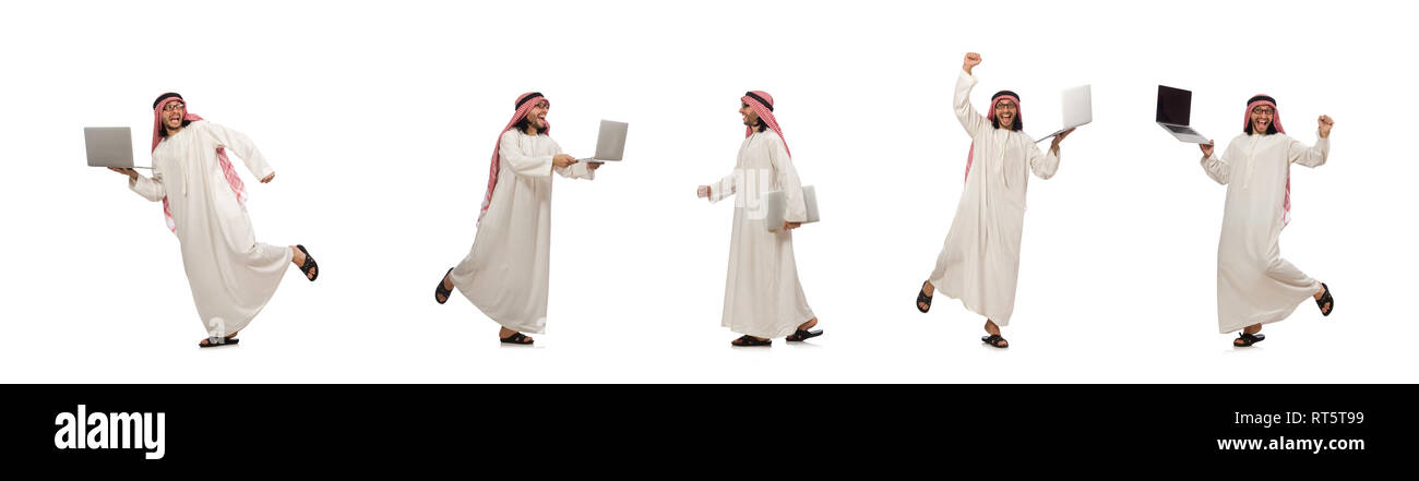 Arab man with laptop isolated on white Stock Photo - Alamy