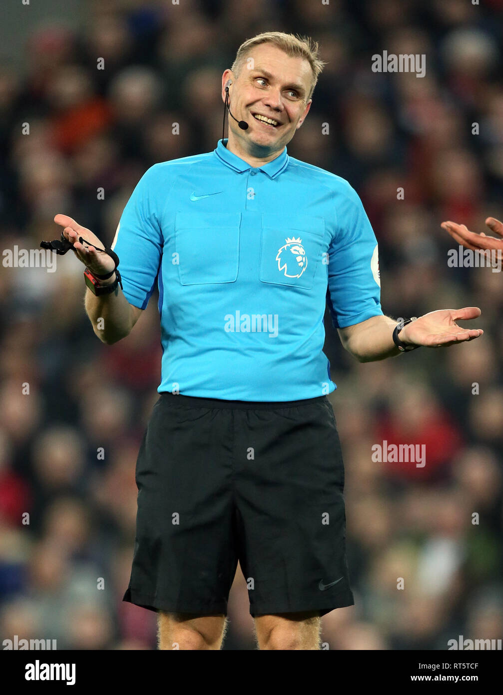 Referee Graham Scott during the Premier League match at Anfield ...