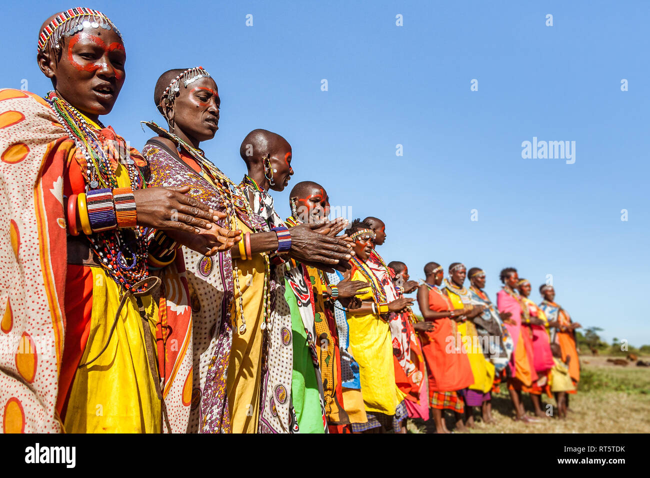 Masai Mara, Kenya, May 23, 2017: Masai women in traditional costume ...