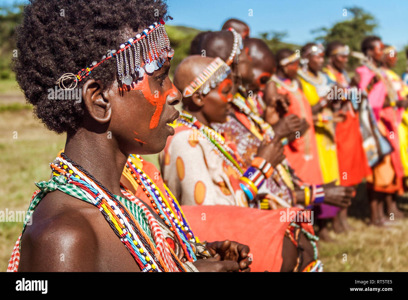 Masai Mara, Kenya, May 23, 2017: Masai women in traditional costume ...