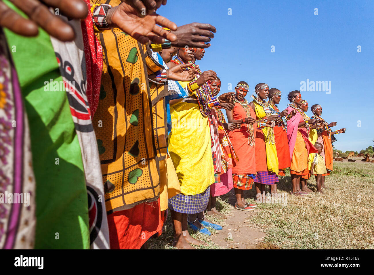 Masai Mara, Kenya, May 23, 2017: Masai women in traditional costume ...