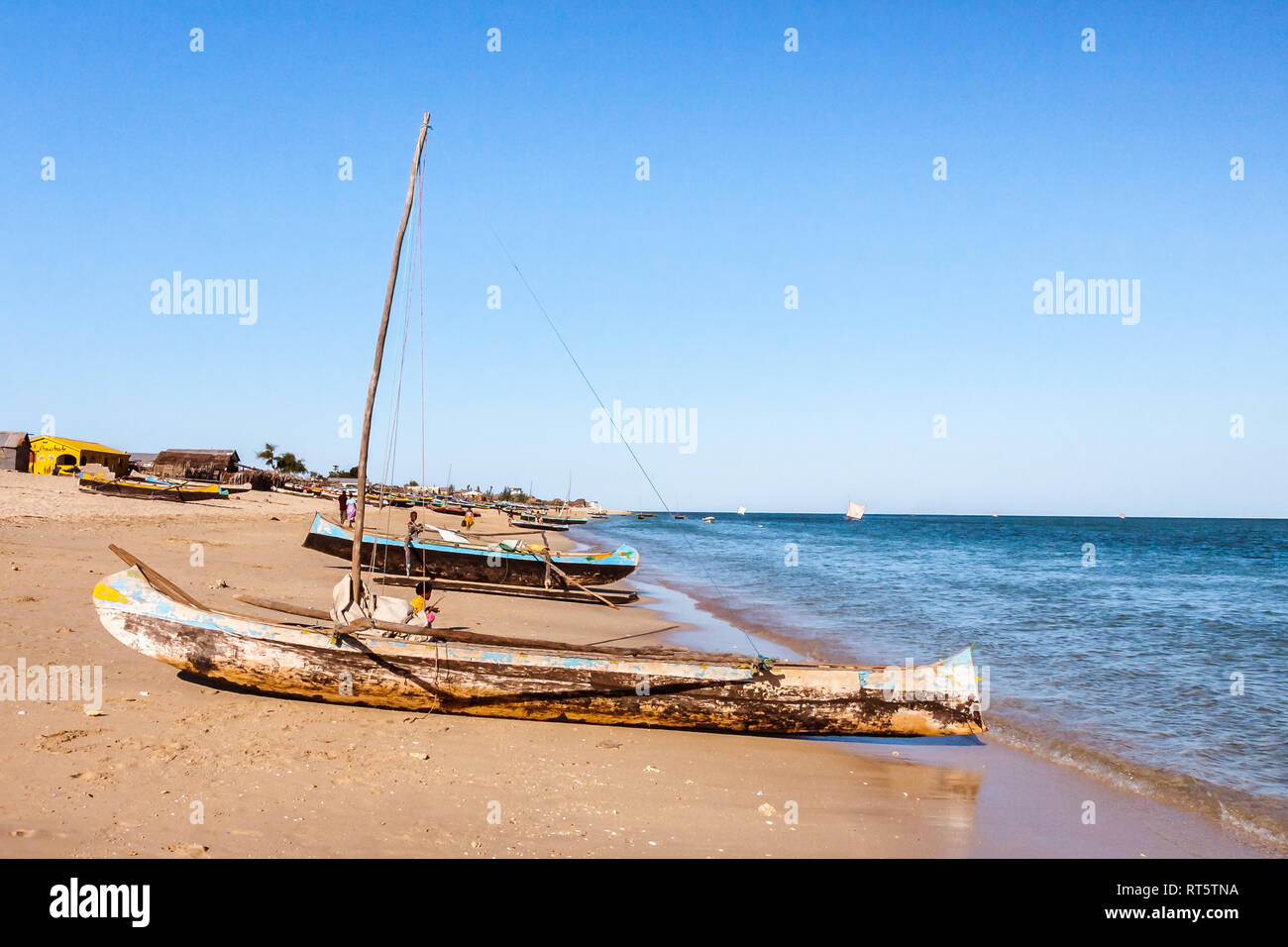 Anakao, Madagascar, August 2, 2017: Traditional outrigger canoes in the ...