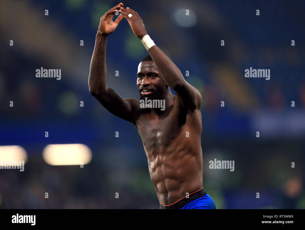 Chelsea's Antonio Rudiger celebrates after the Premier League match at ...