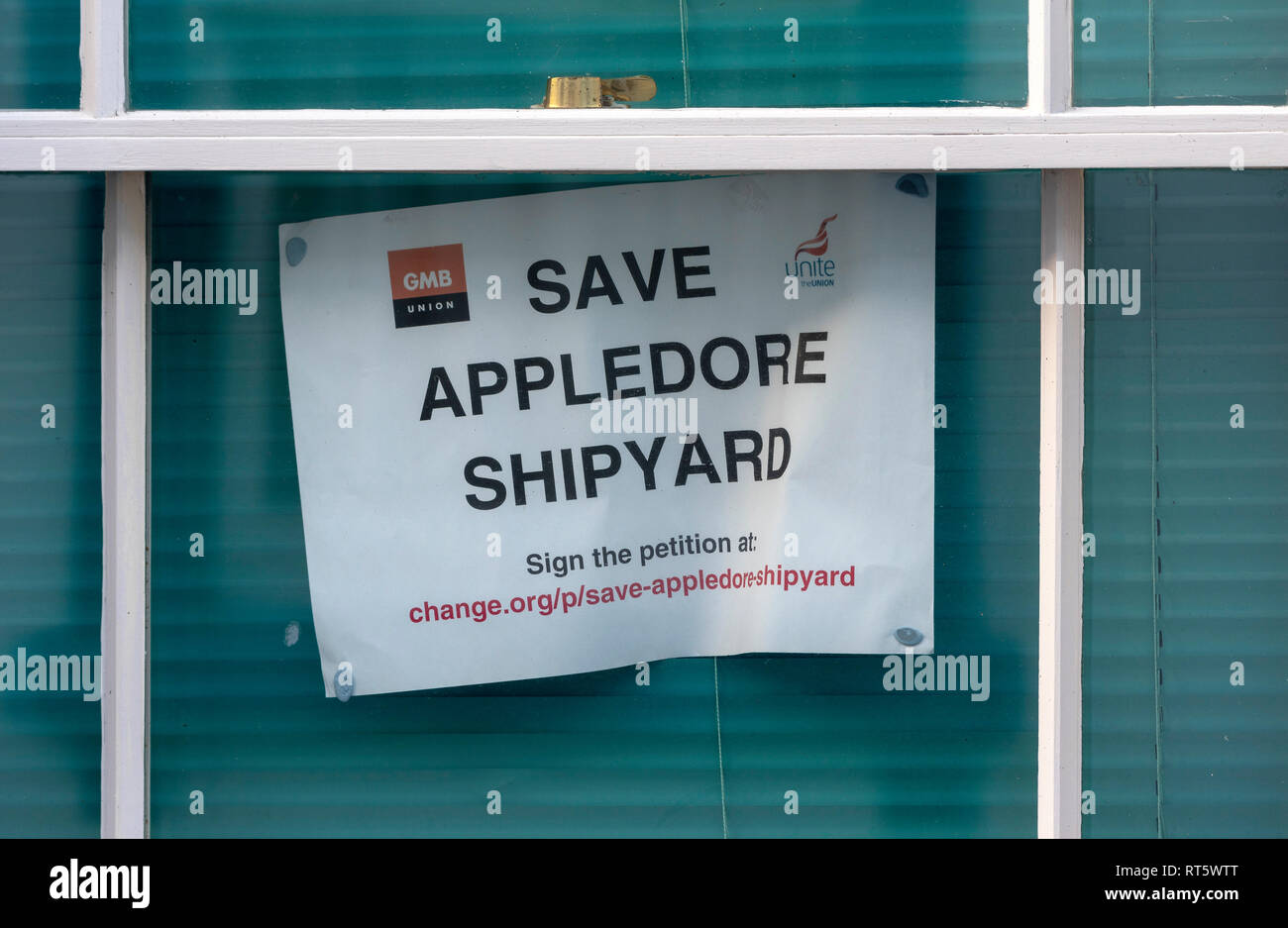 Appledore, North Devon, England, UK. February 2019. Poster on display ...