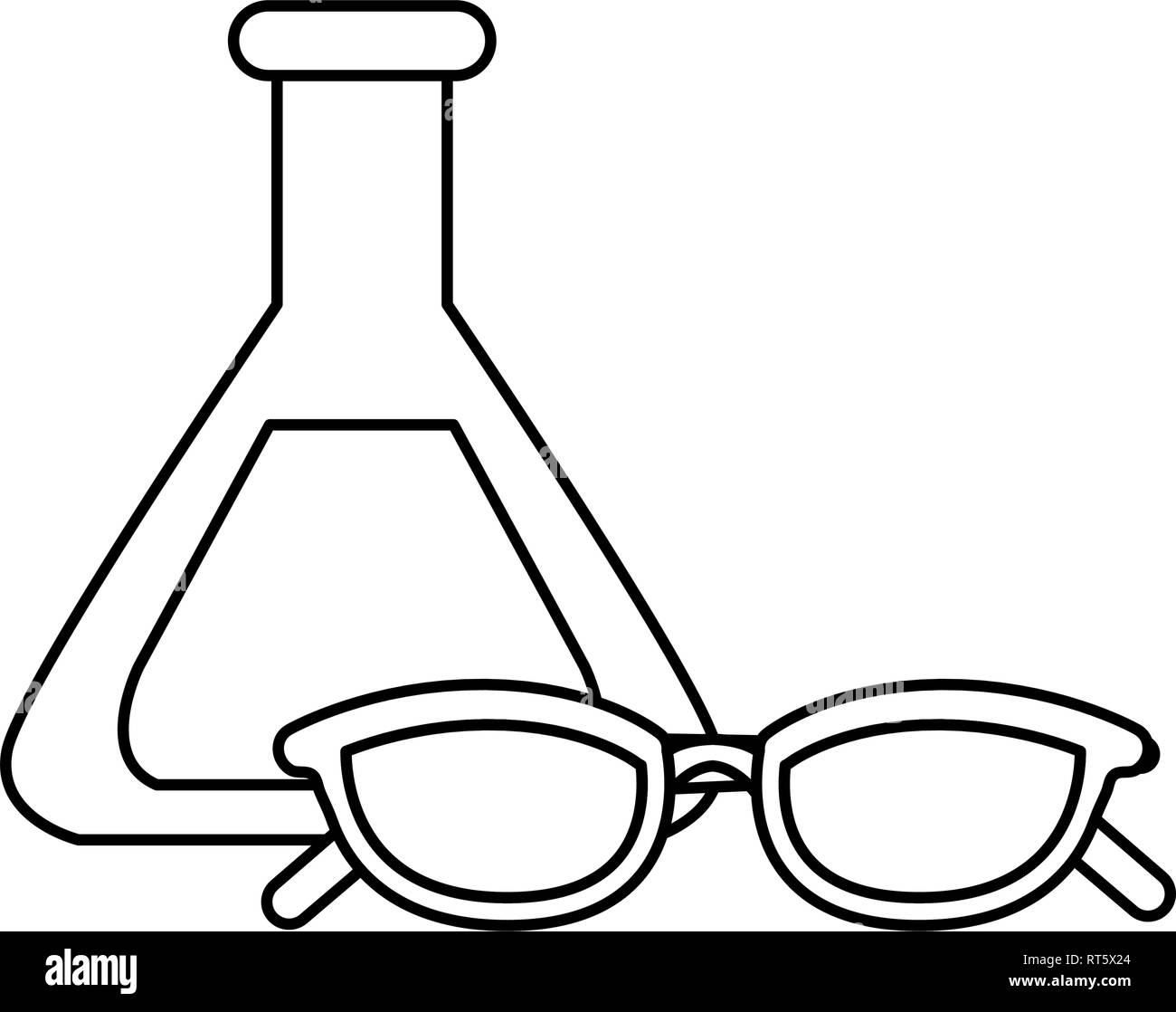science laboratory flask and eyeglasses vector illustration Stock ...