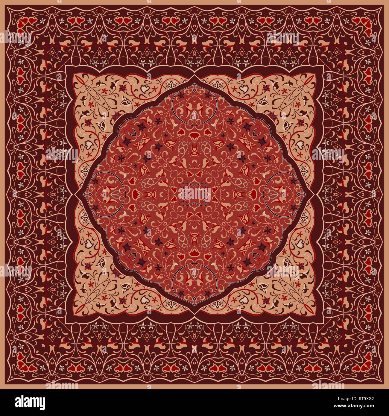 Ancient Arabic pattern. Red Persian carpet with rich ornament for ...