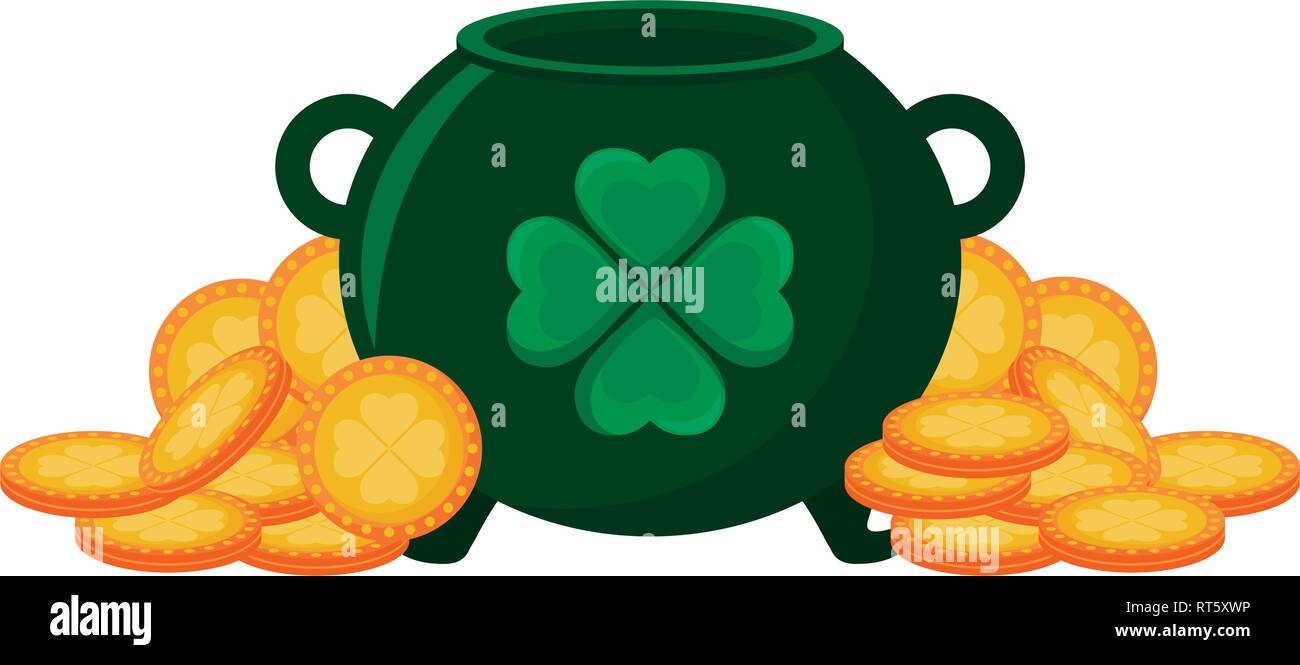 st patricks day card with cauldron and coins vector illustration design ...