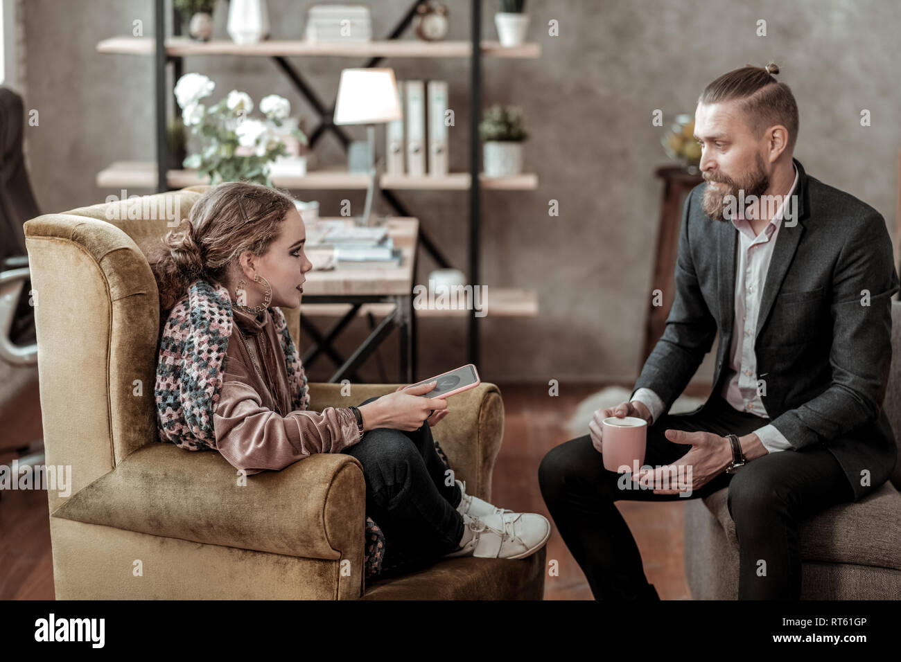 Personal problems. Stressed teenage girl sharing her personal problems ...