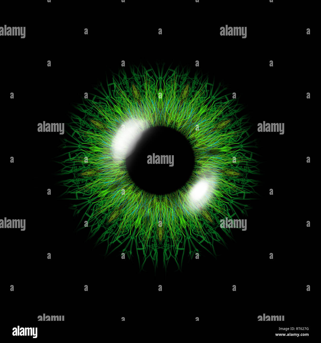 Green eye illustration on a black background with some reflection Stock ...