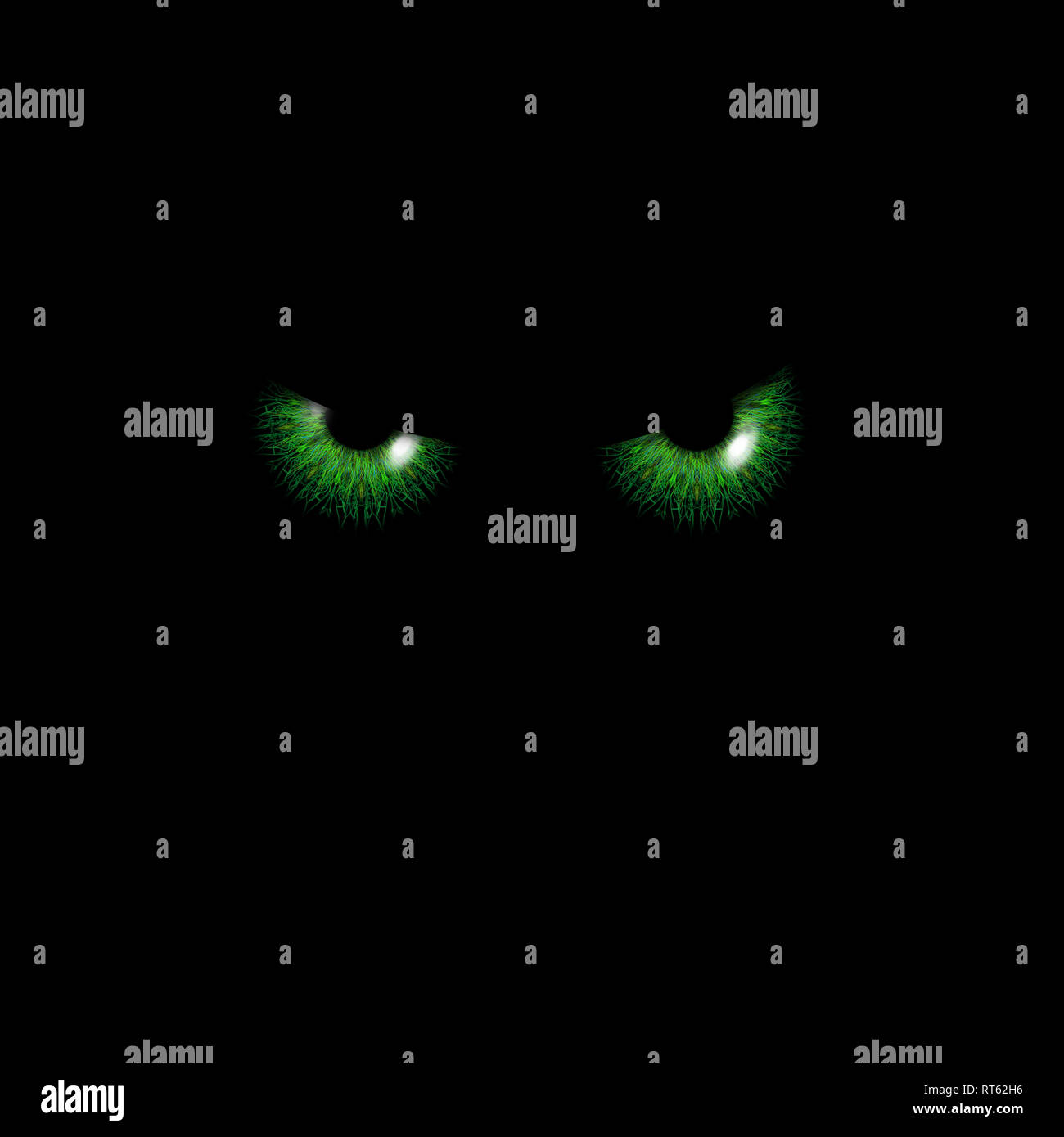 Illustration of angry green eyes on a black background Stock Photo - Alamy