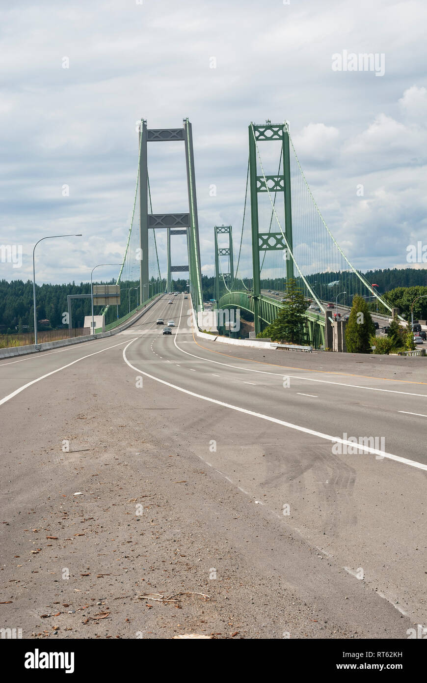 View of the Tacoma Narrows Bridge from Tacoma, Washington Stock Photo ...