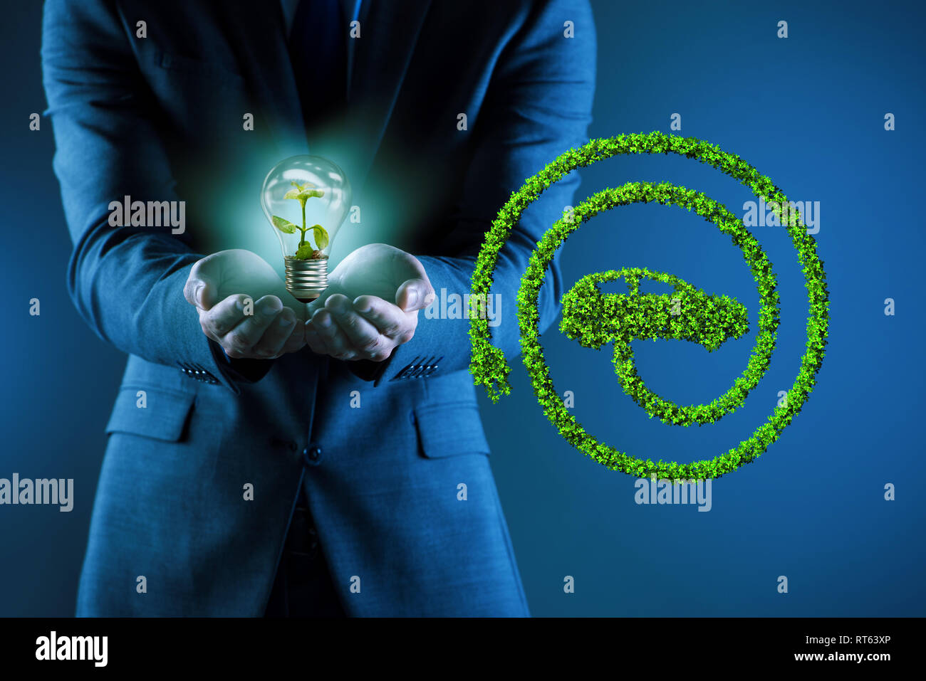 Electric vehicle concept with lightbulb Stock Photo - Alamy