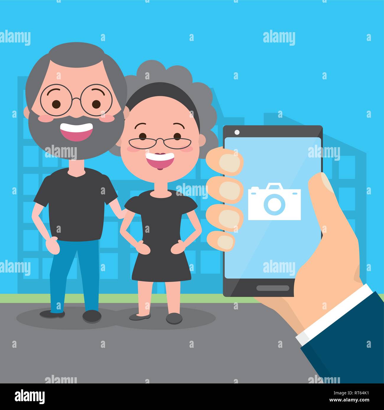 Couple old people smartphone Stock Vector Images - Alamy