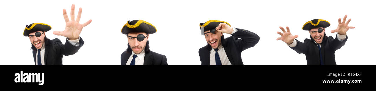 Pirate businessman shouting isolated on white Stock Photo - Alamy
