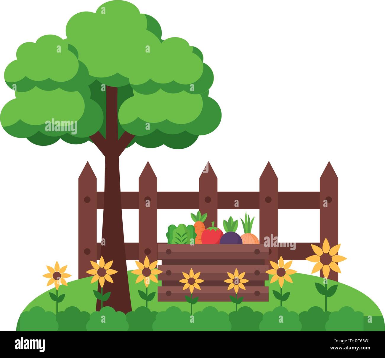 tree vegetables fence farm Stock Vector Image & Art - Alamy