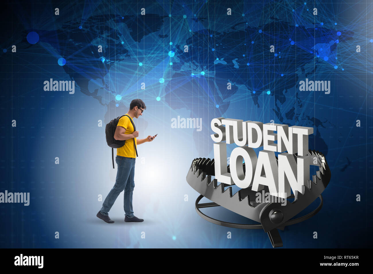 Young student in loan and debt concept Stock Photo - Alamy