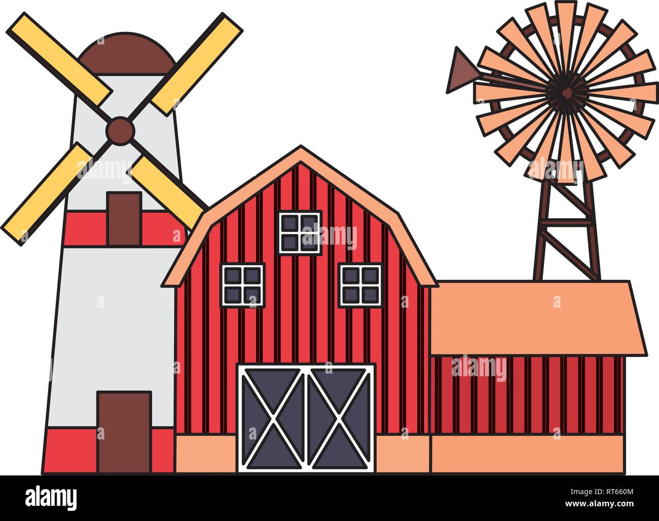 barn windmill house farm Stock Vector Image & Art - Alamy