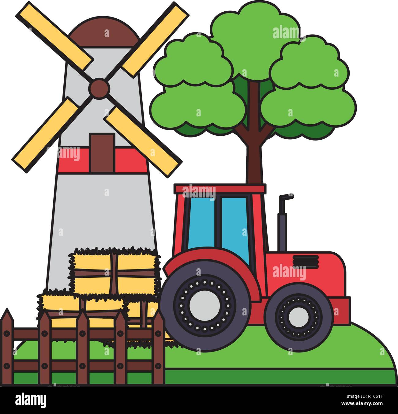 barn windmill tractor bales of hay tree Stock Vector Image & Art - Alamy
