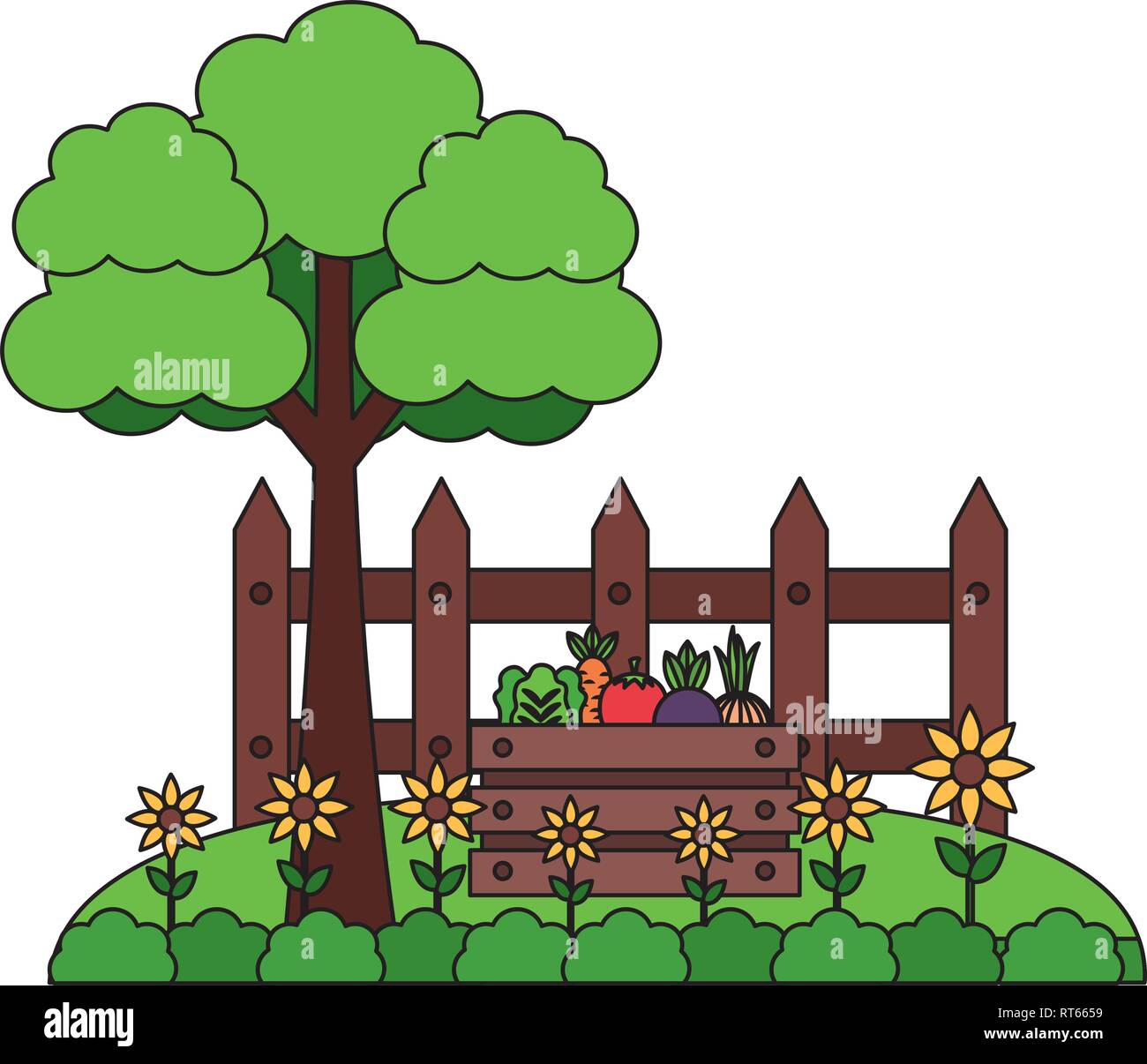 tree vegetables fence farm Stock Vector Image & Art - Alamy