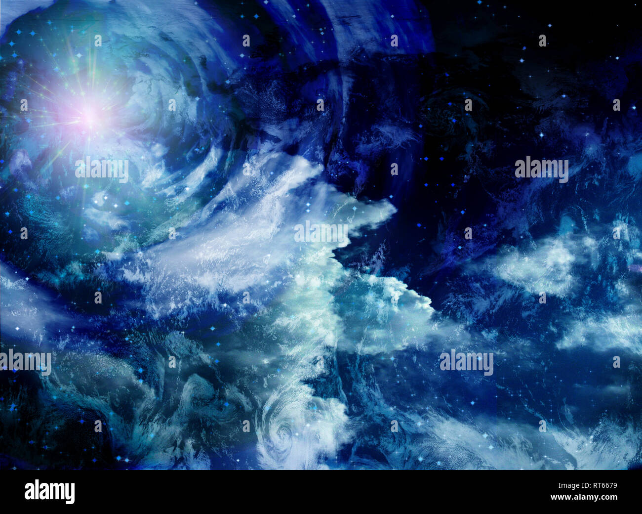 Deep Space Shining Light and Clouds Stock Photo - Alamy