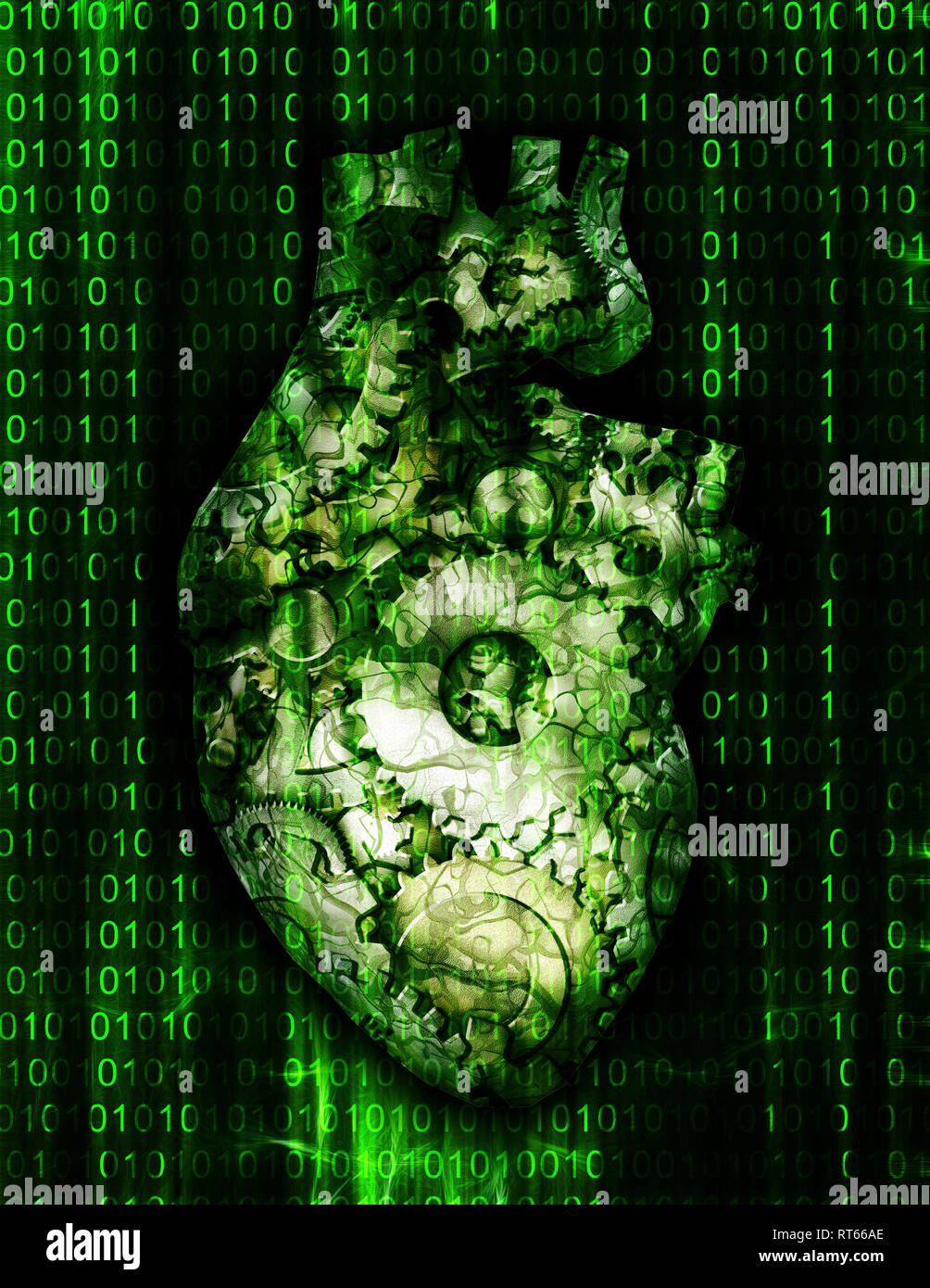 Machine Heart with binary code Stock Photo - Alamy