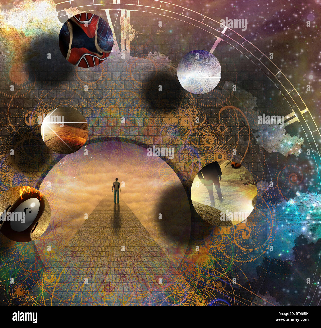 Man in distance walks on sky road Stock Photo - Alamy