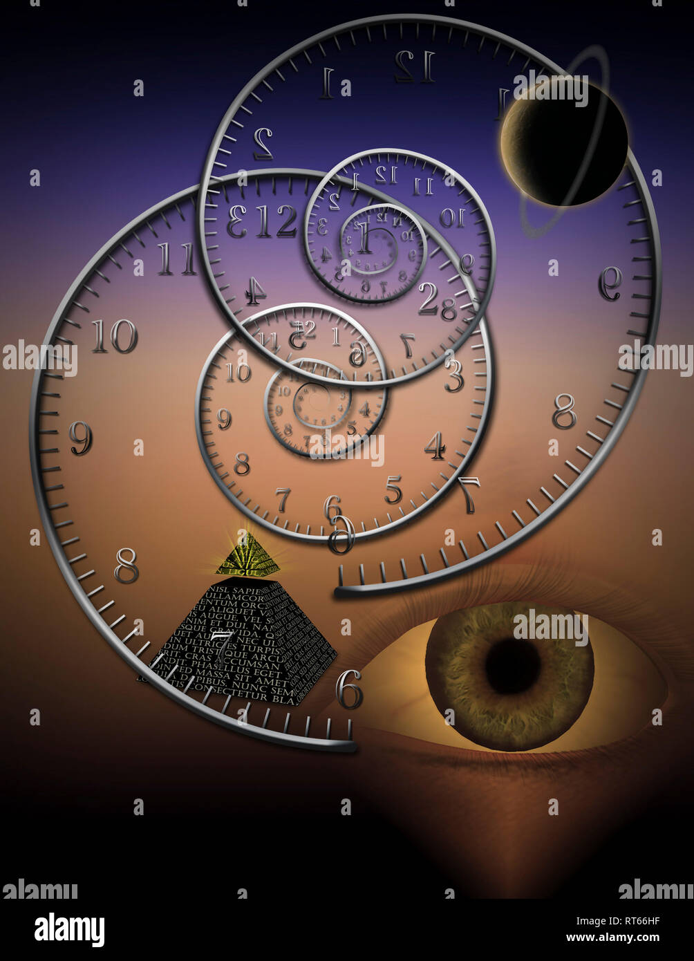 Spiral clocks and space time Stock Photo - Alamy