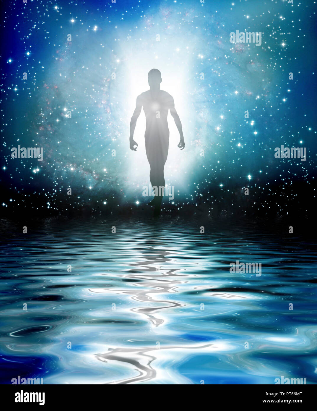 Human Figure Emerges from Light Stock Photo - Alamy