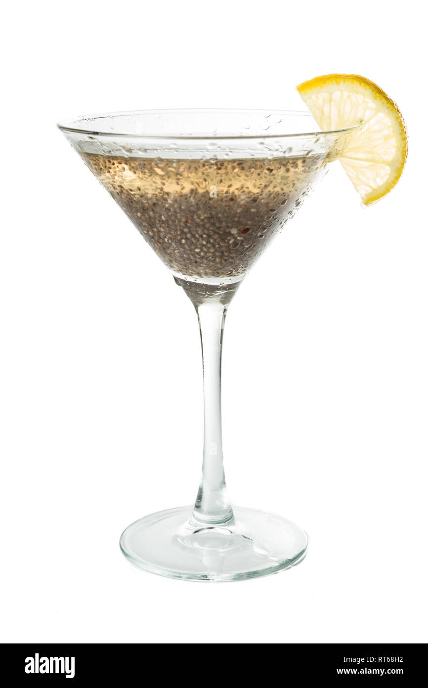 chilled martini made with hydrated chia seeds and lemon juice isolated ...