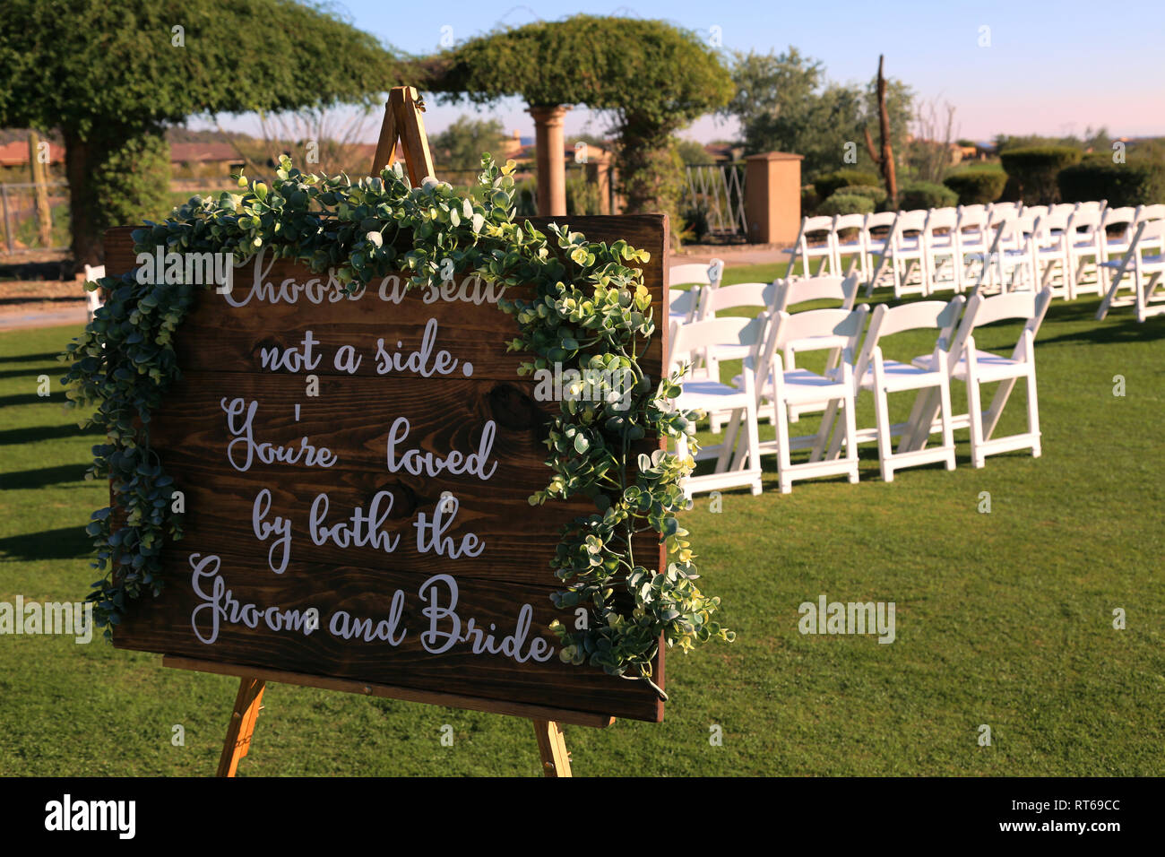 bride and groom wedding sign Stock Photo - Alamy