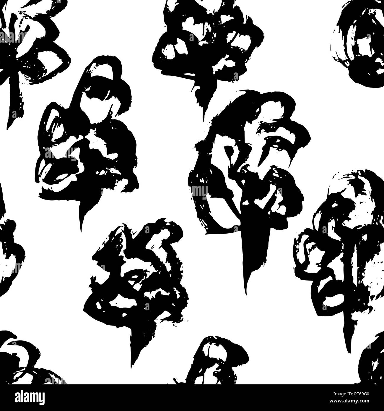 Seamless brush pattern with trees. Hand drawn grunge ink background ...