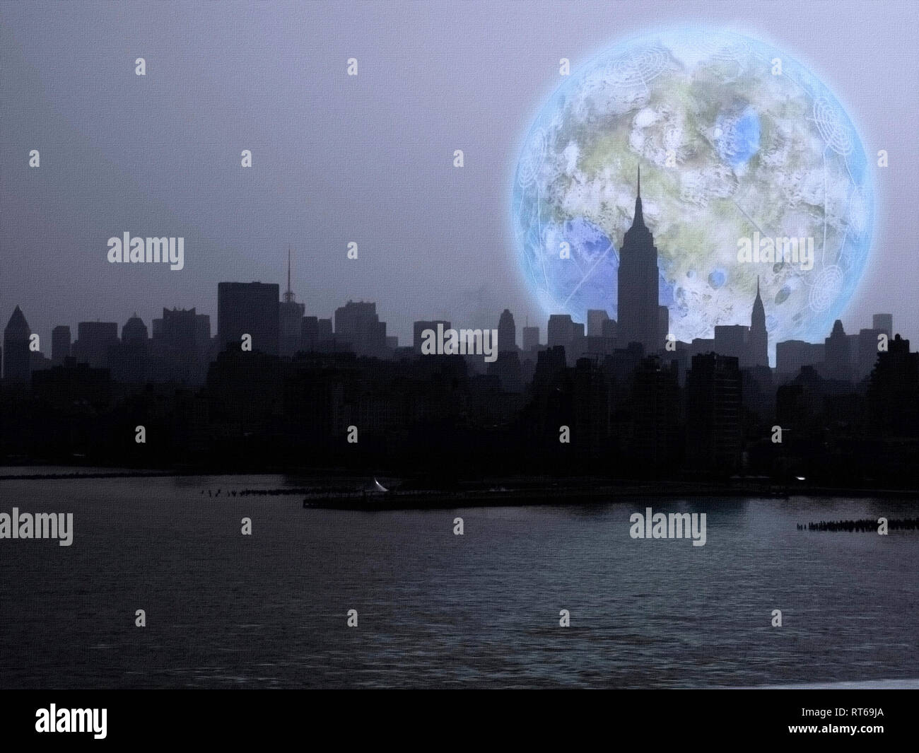 New York City. Terraformed Luna Rise. 3D rendering Stock Photo - Alamy