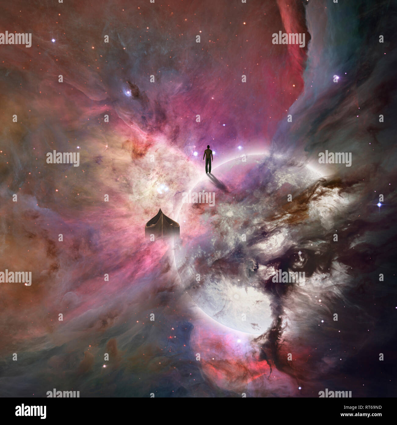 Deep space background with human being. 3D rendering Stock Photo - Alamy