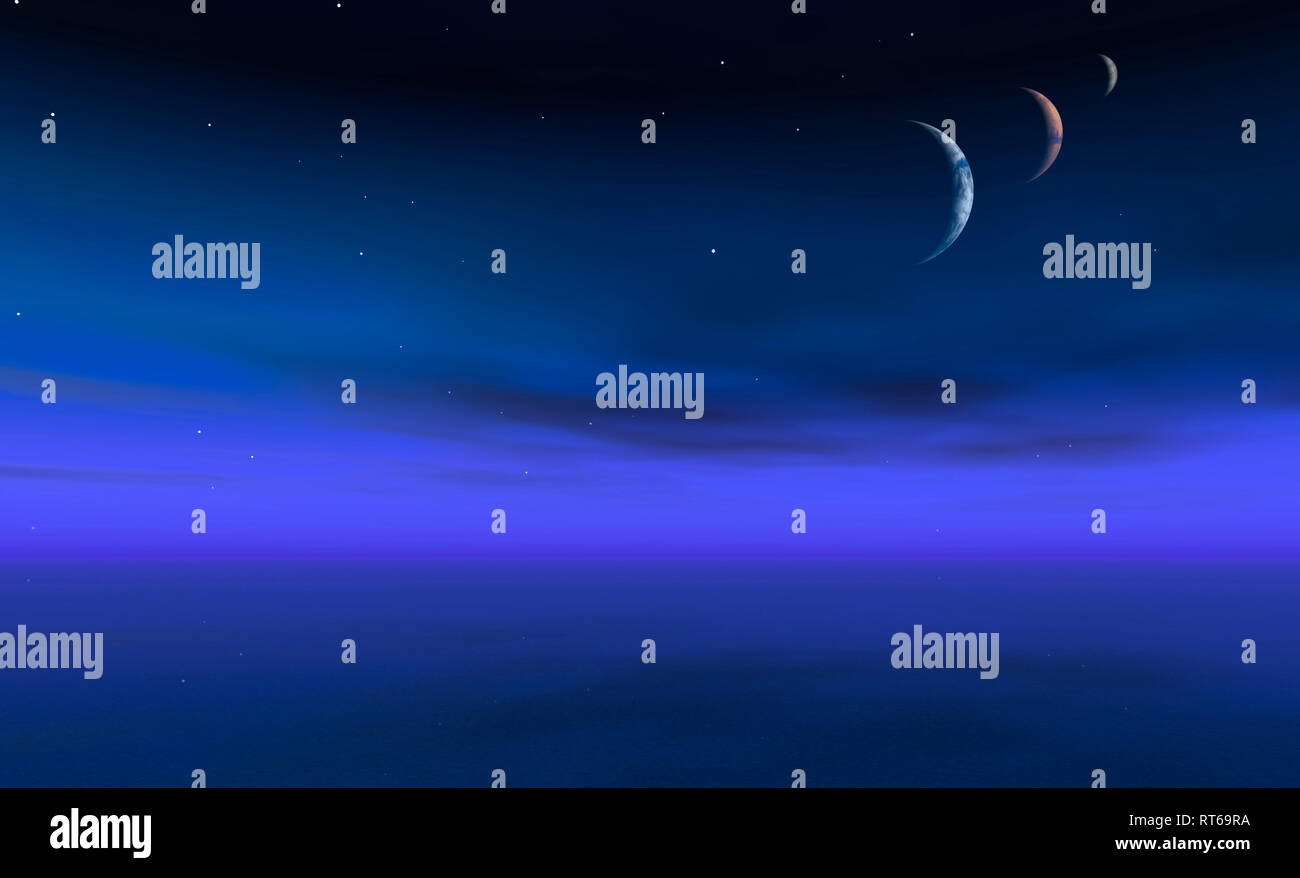 Three planets in clear blue sky Stock Photo - Alamy