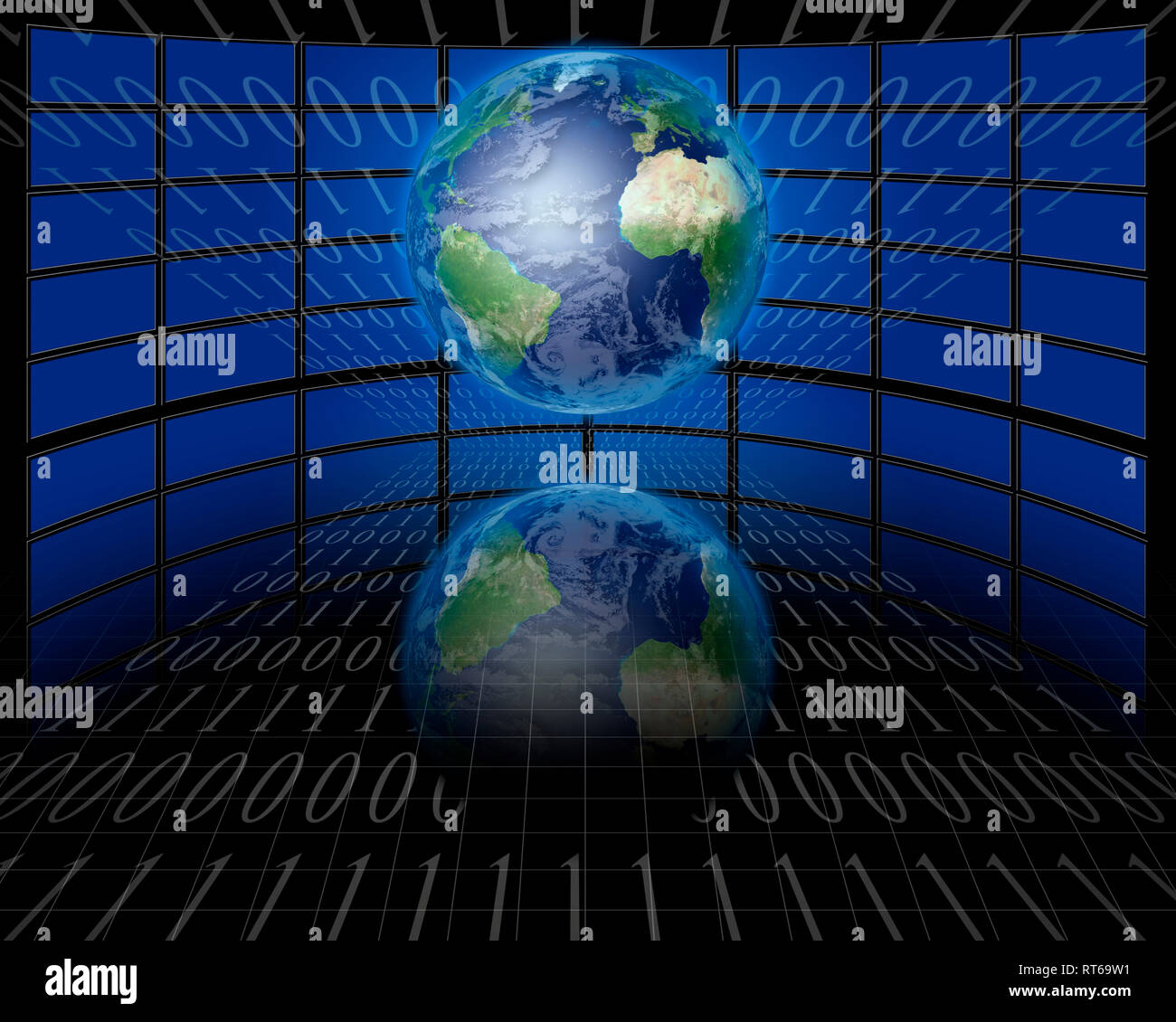 Screens and binary code with Earth Stock Photo - Alamy
