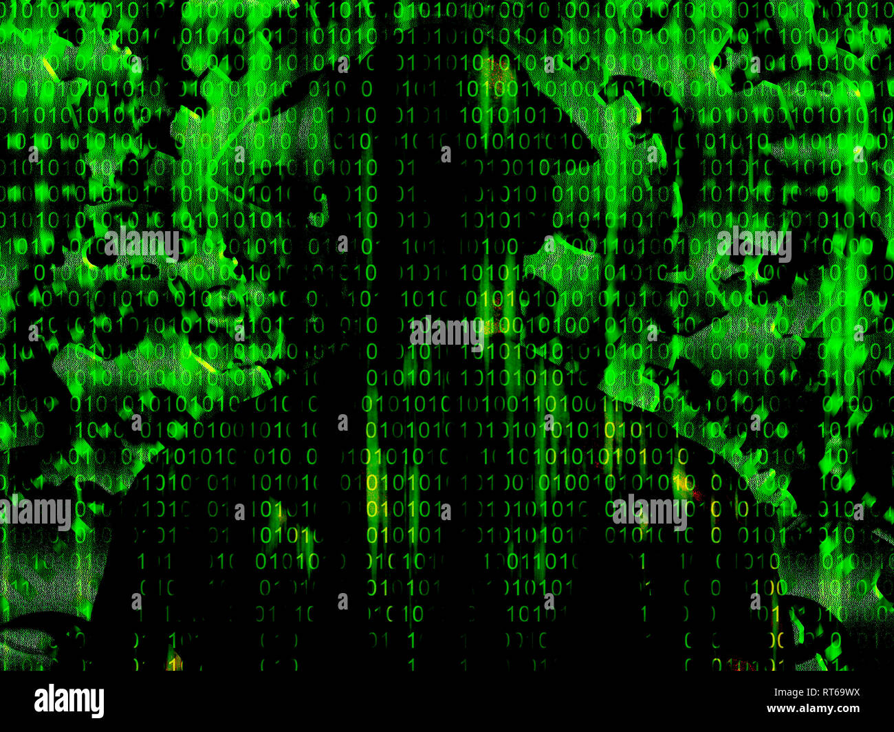 Binary code streaming with gears Stock Photo - Alamy