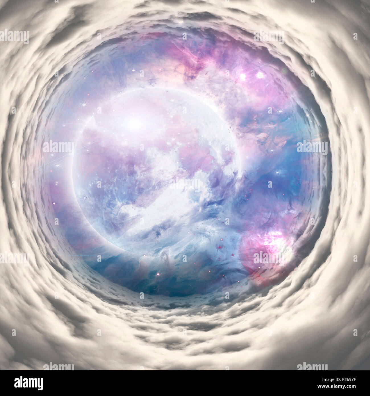 Cloud tunnel with full moon Stock Photo - Alamy