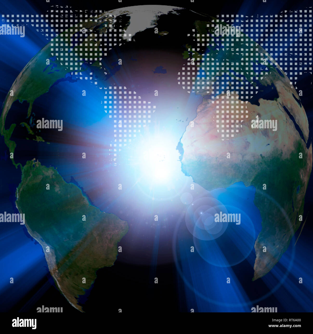 Bright light comes from planet Earth globe Stock Photo - Alamy