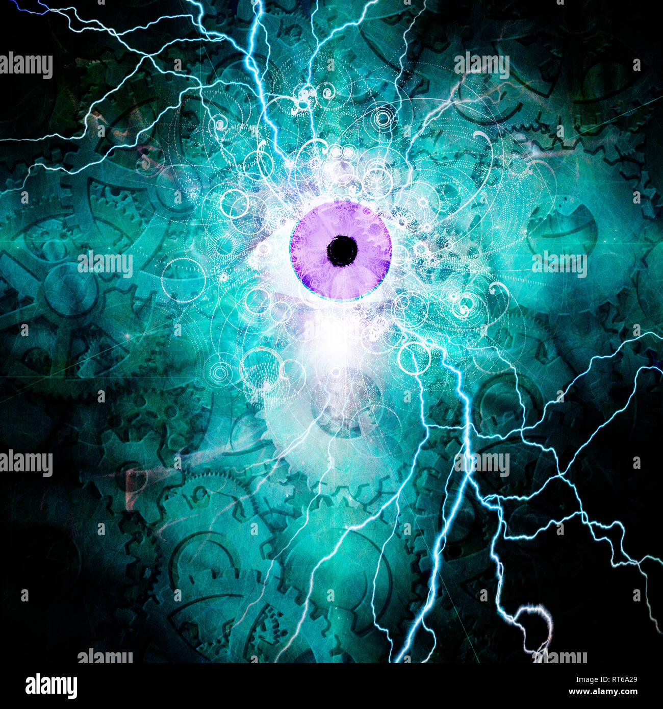 Welcome to the machine. Eye and gears design Stock Photo - Alamy