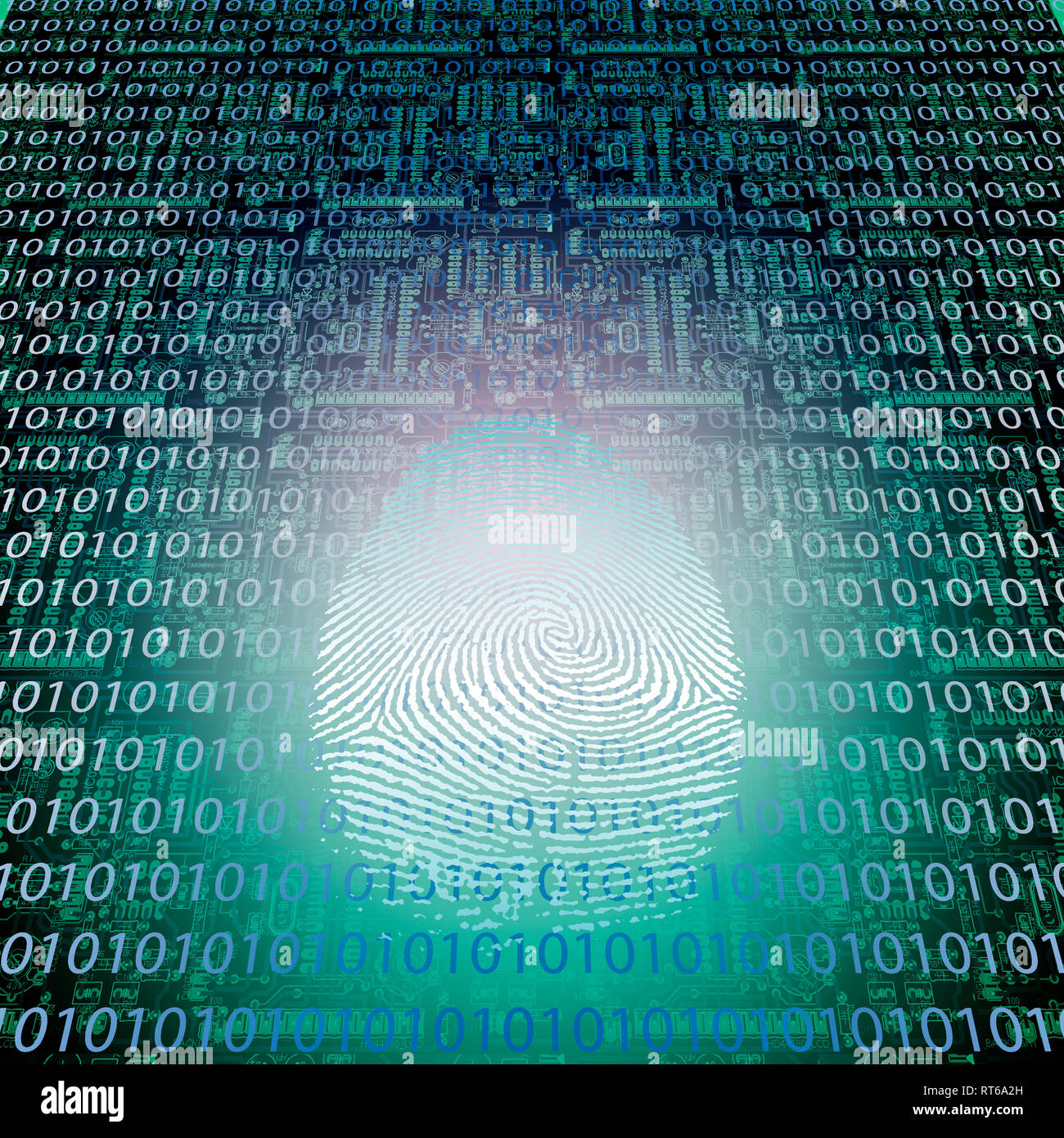Machine fingerprint. Binary code, circuit board pattern Stock Photo - Alamy