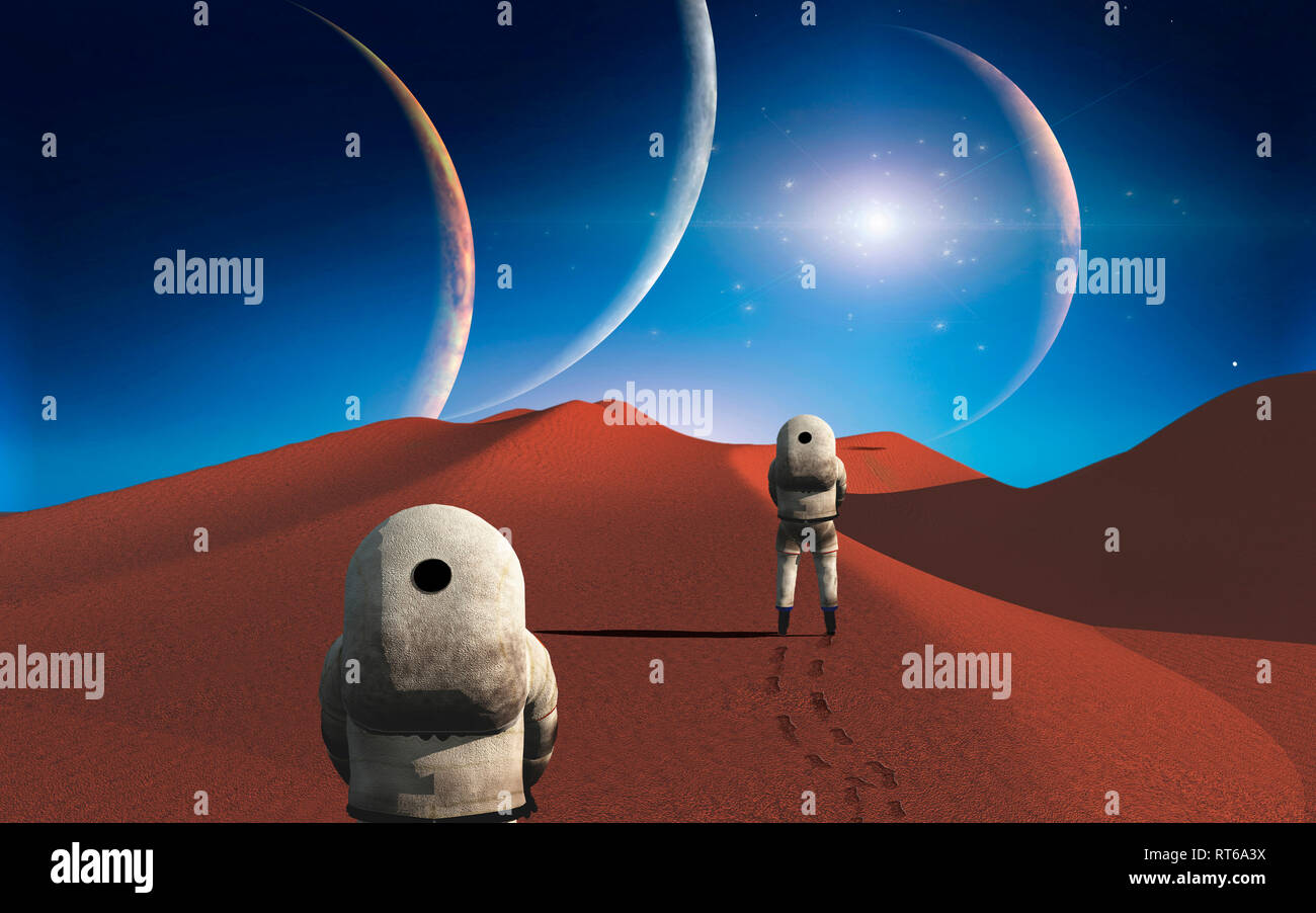 Astronauts on another red planet. Space journey Stock Photo - Alamy