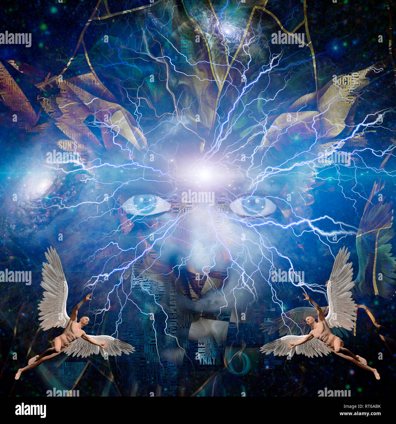 Face of God. Men with wings represents angels Stock Photo - Alamy