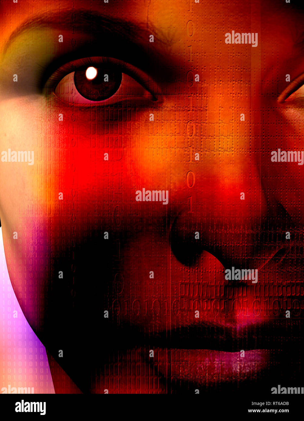 Human face technology. Binary code Stock Photo - Alamy