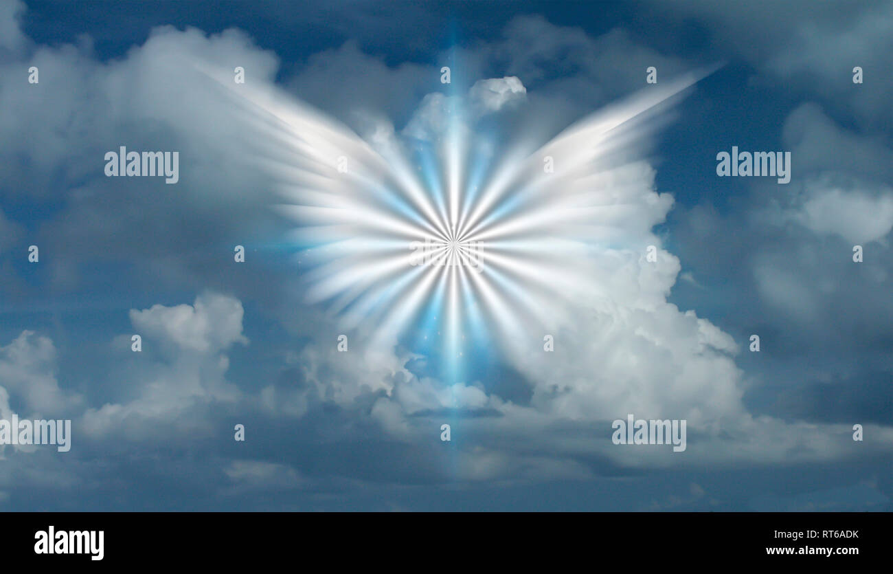 Winged star in cloudy sky. 3D rendering Stock Photo - Alamy