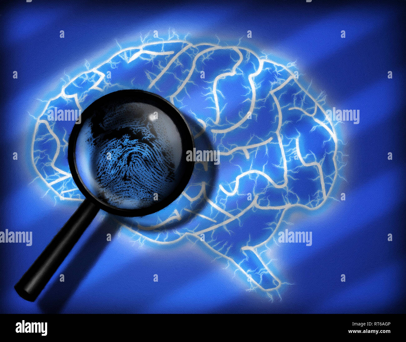 Illustration of human mind magnifier and fingerprint Stock Photo - Alamy