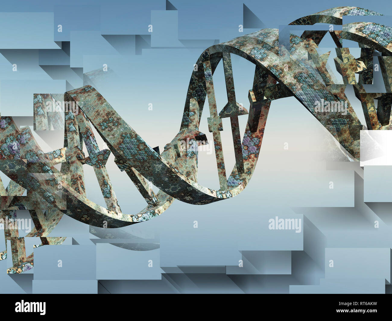 Surreal digital art. Damaged rusted DNA strands Stock Photo - Alamy