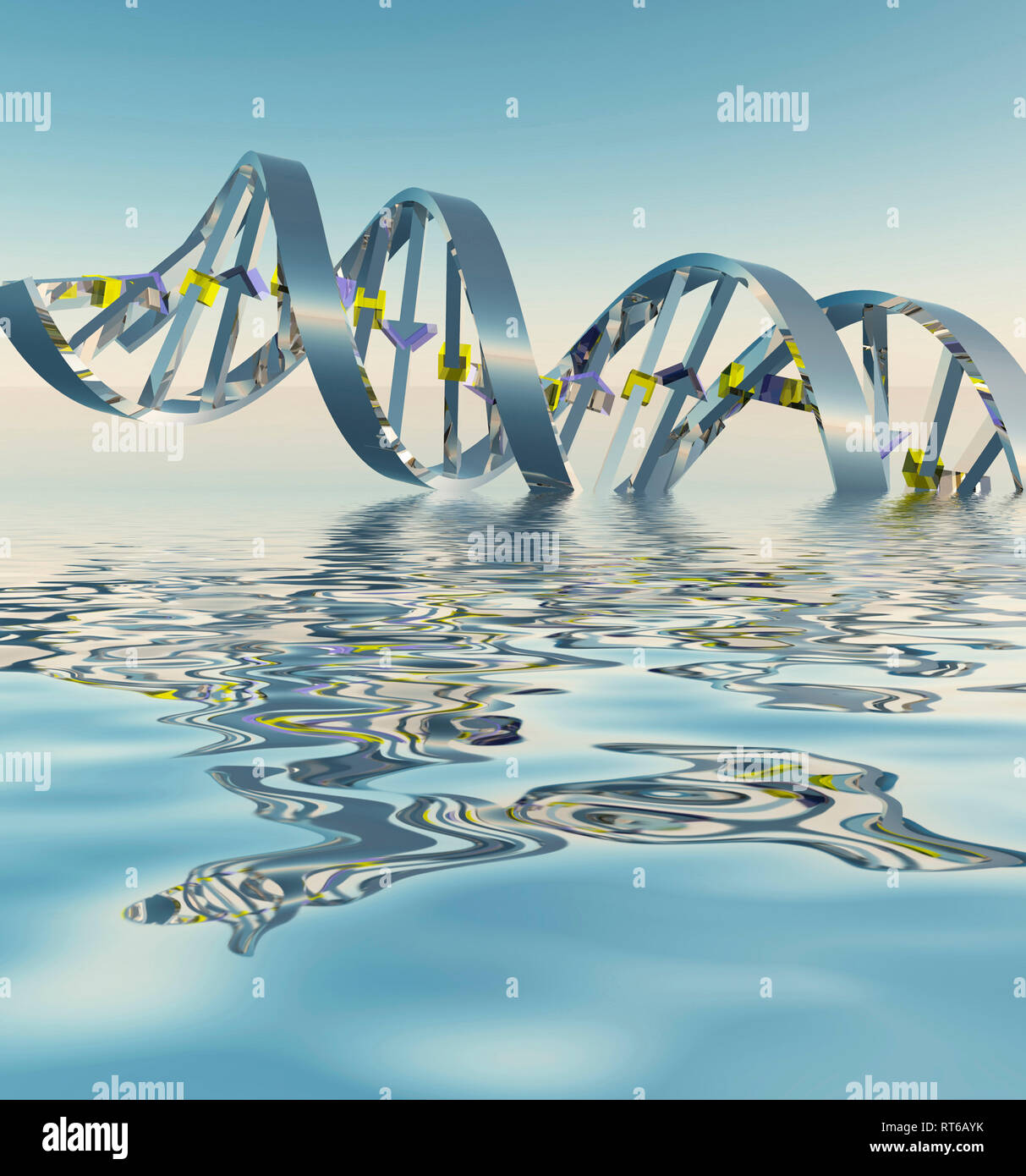 Reflections in water surface of a DNA strand Stock Photo - Alamy